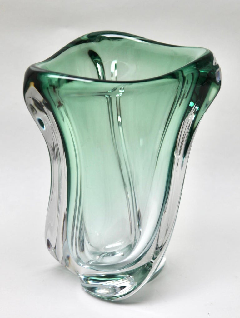 Val Saint Lambert Sculpted Crystal Vase Green with Sommerso Core ...