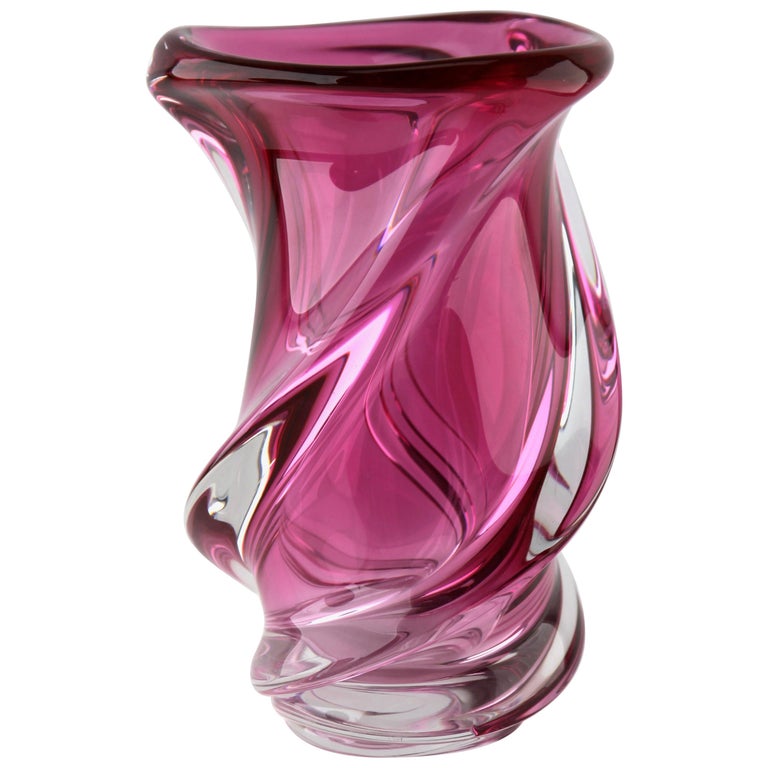 Val Saint Lambert Sculpted Crystal Vase with Sommerso Core, Belgium For ...