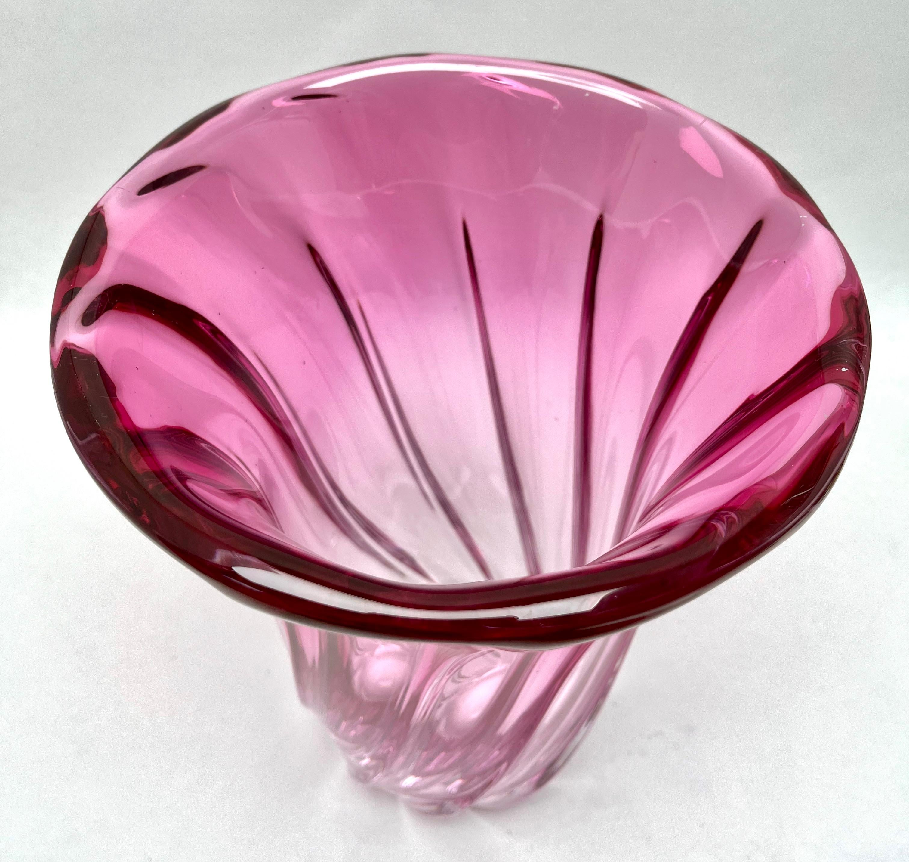 Val Saint Lambert, Signed Sculpted Crystal Vase with Amethyst Core ...