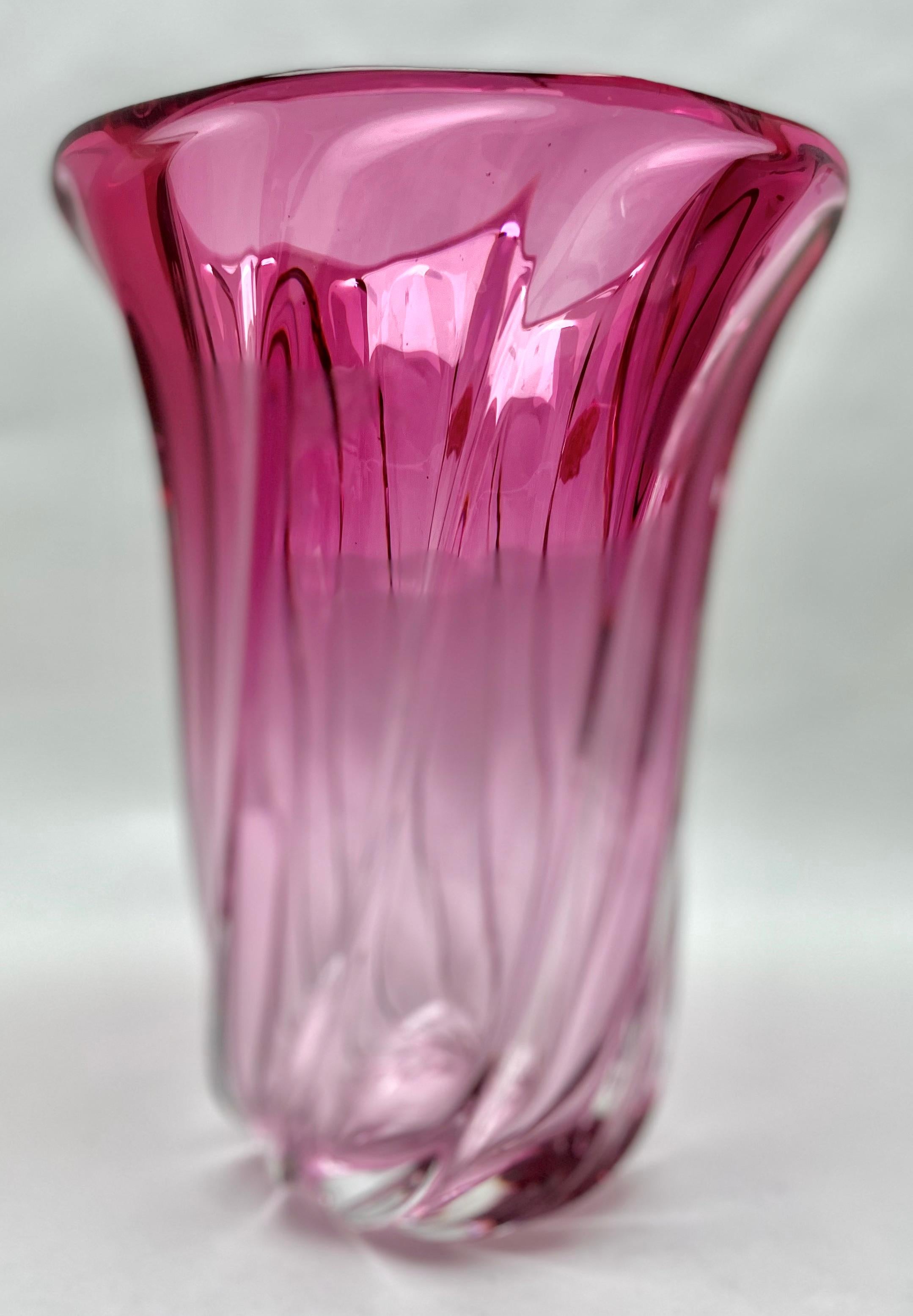 Val Saint Lambert, Signed Sculpted Crystal Vase with Amethyst Core ...