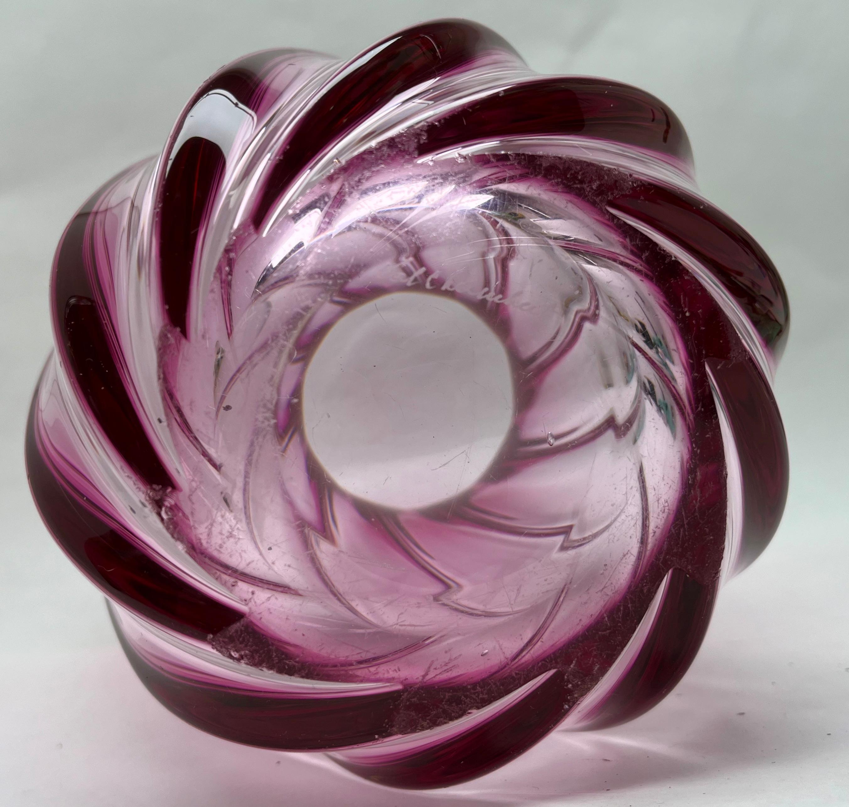 Val Saint Lambert, Signed Sculpted Crystal Vase with Amethyst Core ...
