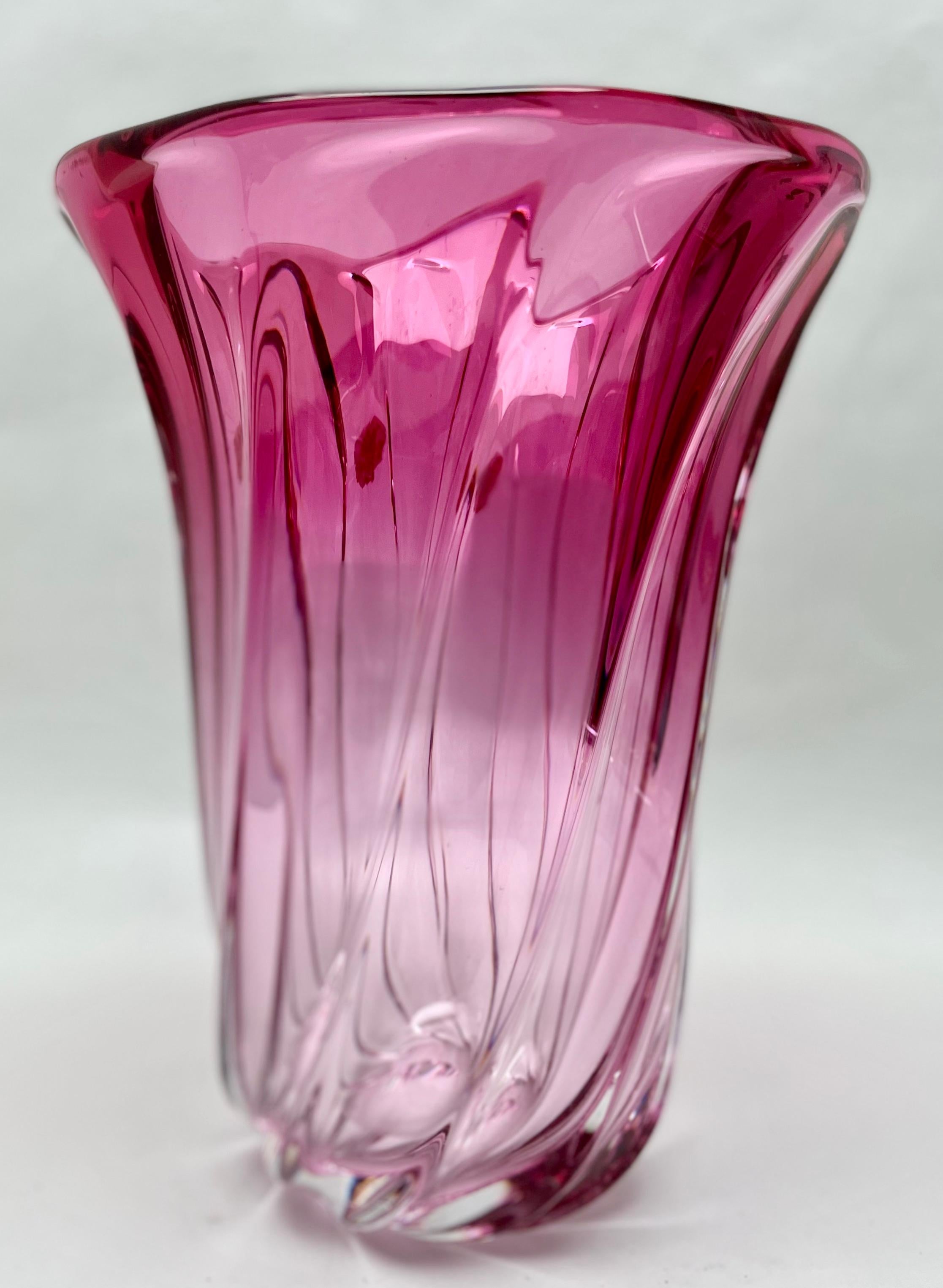 Val Saint Lambert, Signed Sculpted Crystal Vase with Amethyst Core ...