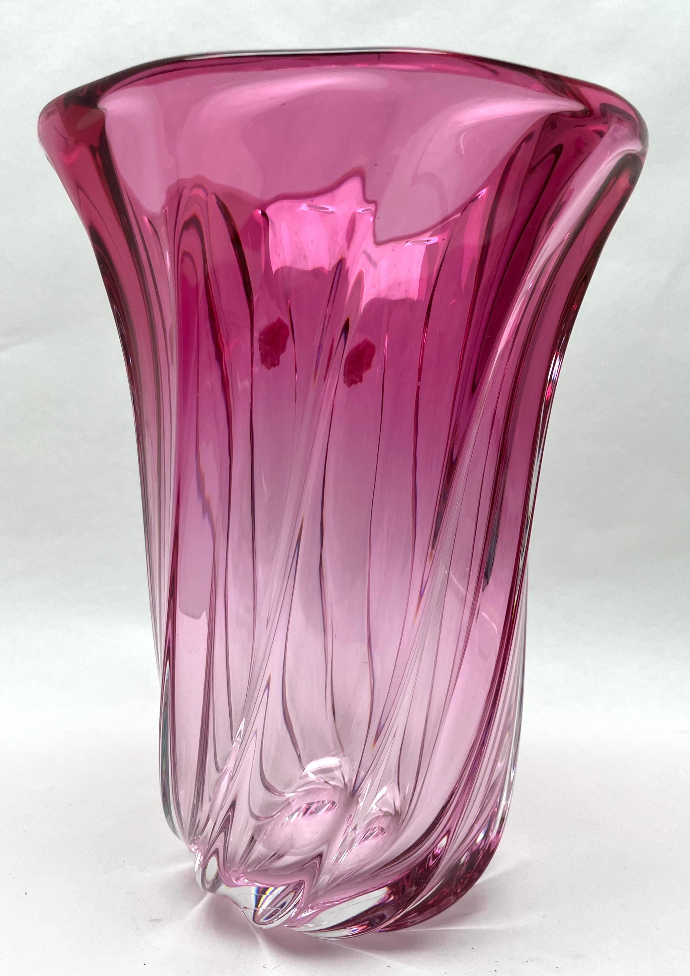 Val Saint Lambert, Signed Sculpted Crystal Vase with Amethyst Core ...