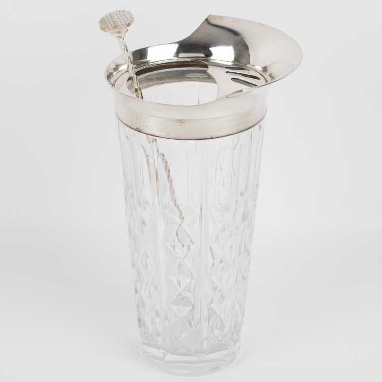 Val St Lambert Art Deco Silver Plate, Crystal Barware Cocktail Martini ...