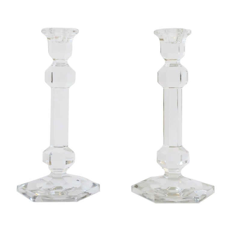 Val St Lambert Crystal Candlesticks from Belgium, Pair at 1stDibs