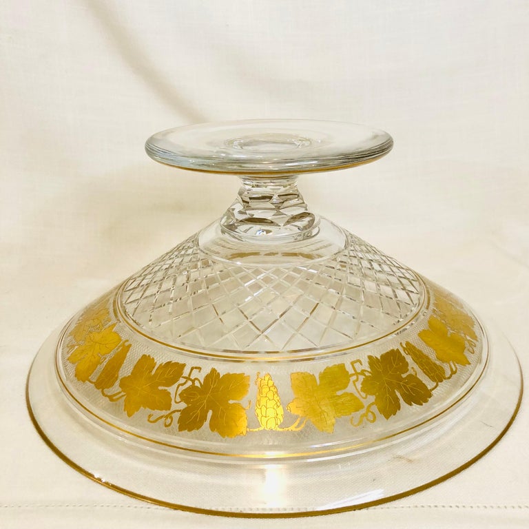 Val St Lambert Cut Crystal Large Bowl Decorated with Gilded Grapes and ...