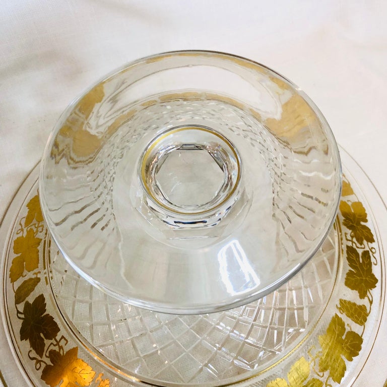 Val St Lambert Cut Crystal Large Bowl Decorated with Gilded Grapes and ...