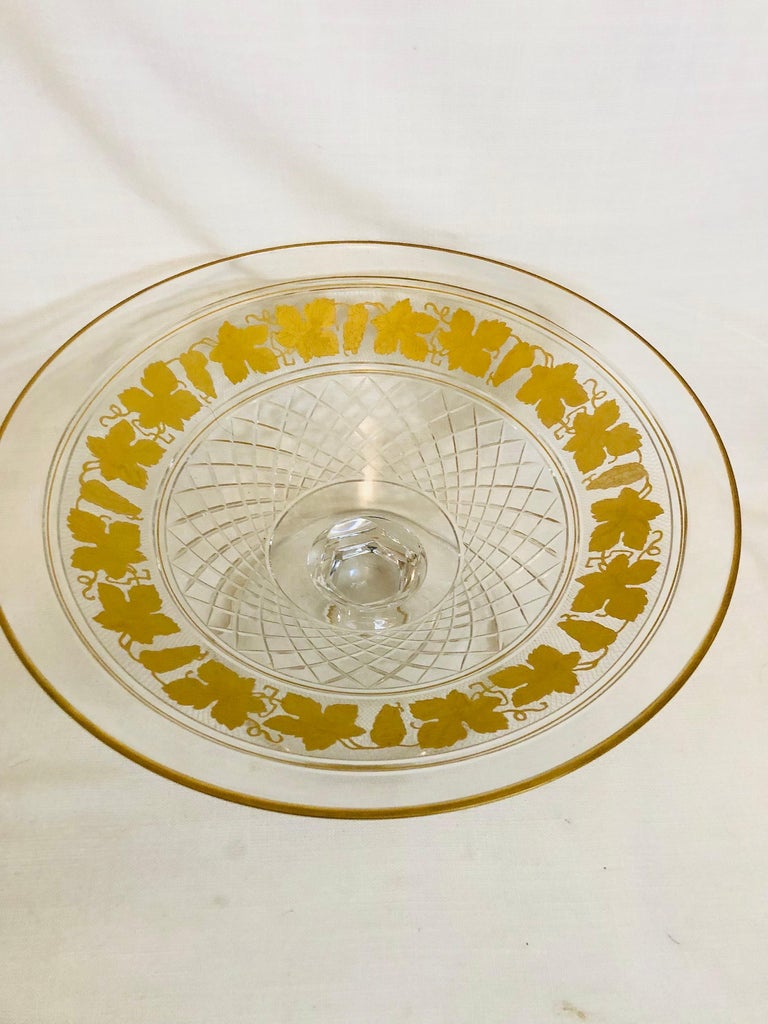 Val St Lambert Cut Crystal Large Bowl Decorated with Gilded Grapes and ...