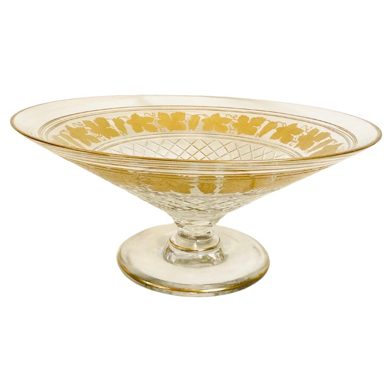 Val St Lambert Cut Crystal Large Bowl Decorated with Gilded Grapes and ...