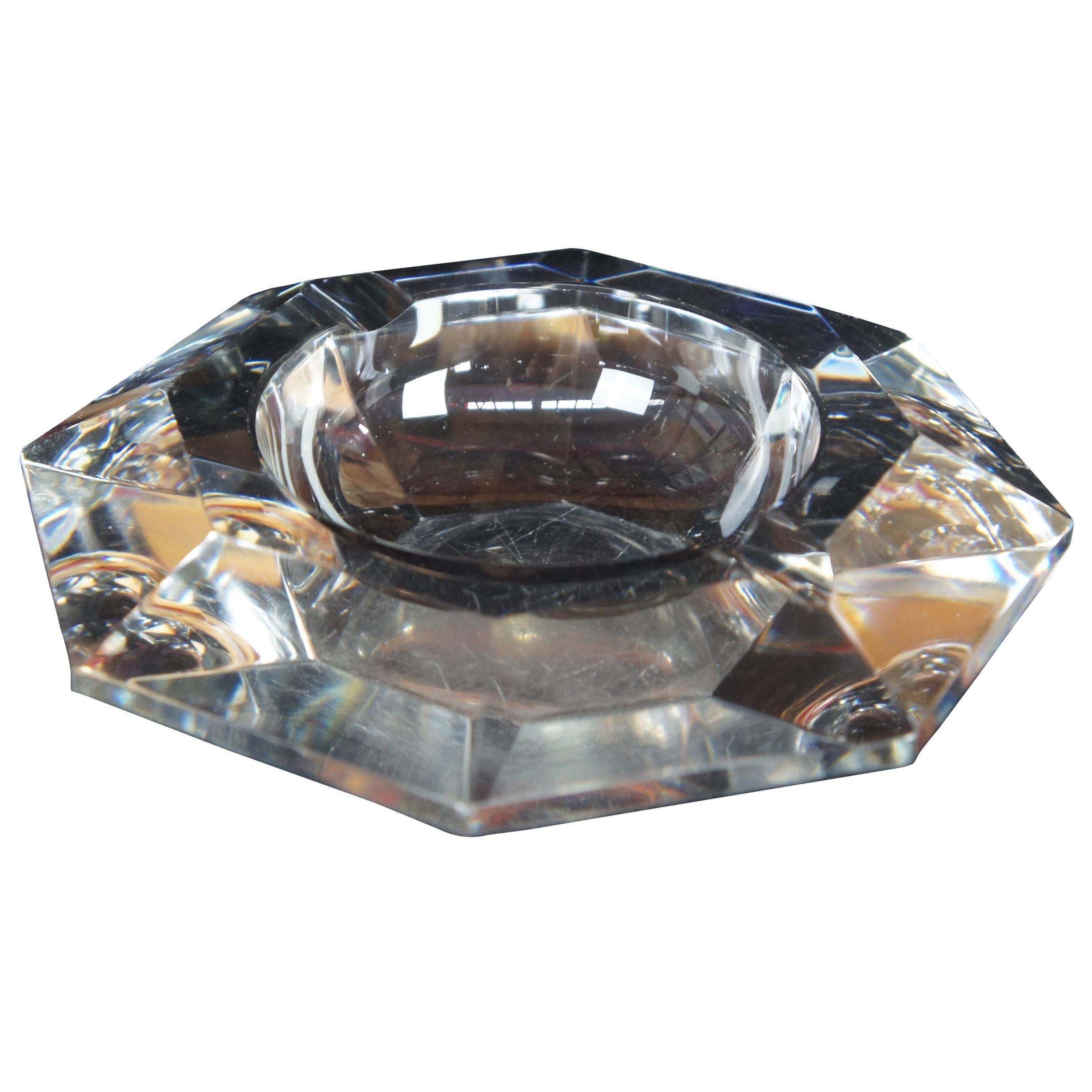 Val St Lambert Octagonal Faceted Crystal Cigarette Cigar Ashtray Amadis ...