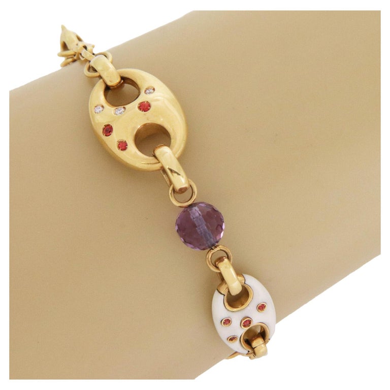 Valente Diamond and Gems 18k Yellow Gold Mariner Link Bracelet For Sale ...