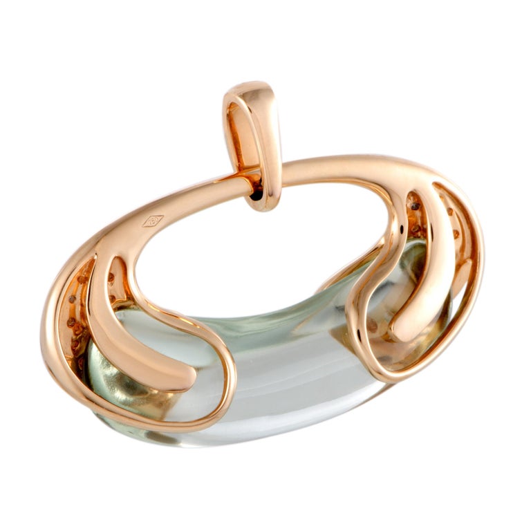 Valente Milano 18 Karat Rose Gold Diamond and Green Quartz Oval Pendant ...