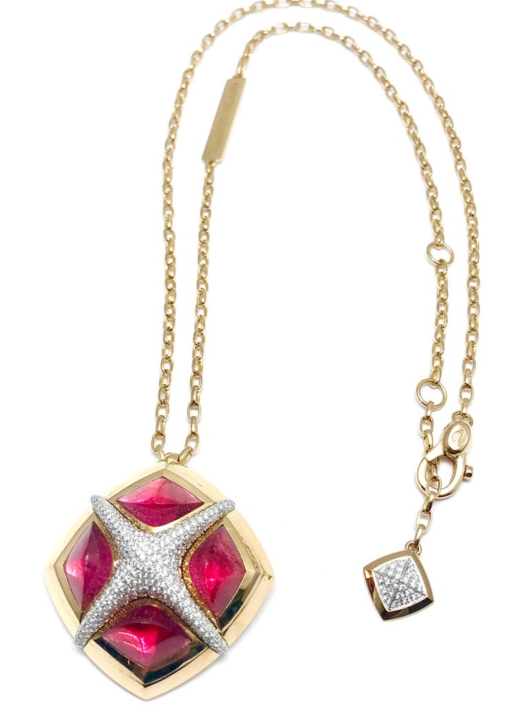 Valente Milano Rubelite Tourmaline and Pave Diamond Rose Gold Necklace ...