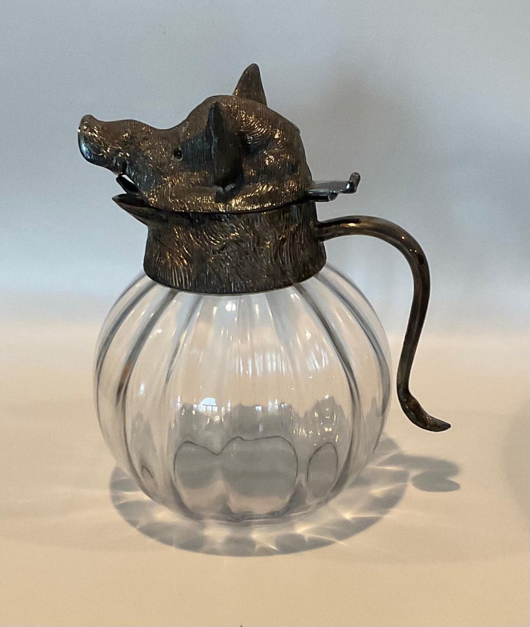 Valenti Spain Boar Head Pitcher in Glass and Silver Plate Signed as ...