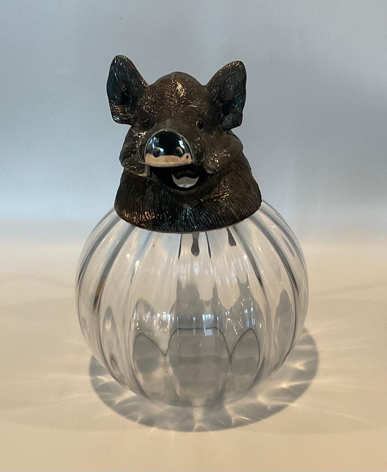 Valenti Spain Boar Head Pitcher in Glass and Silver Plate Signed as ...