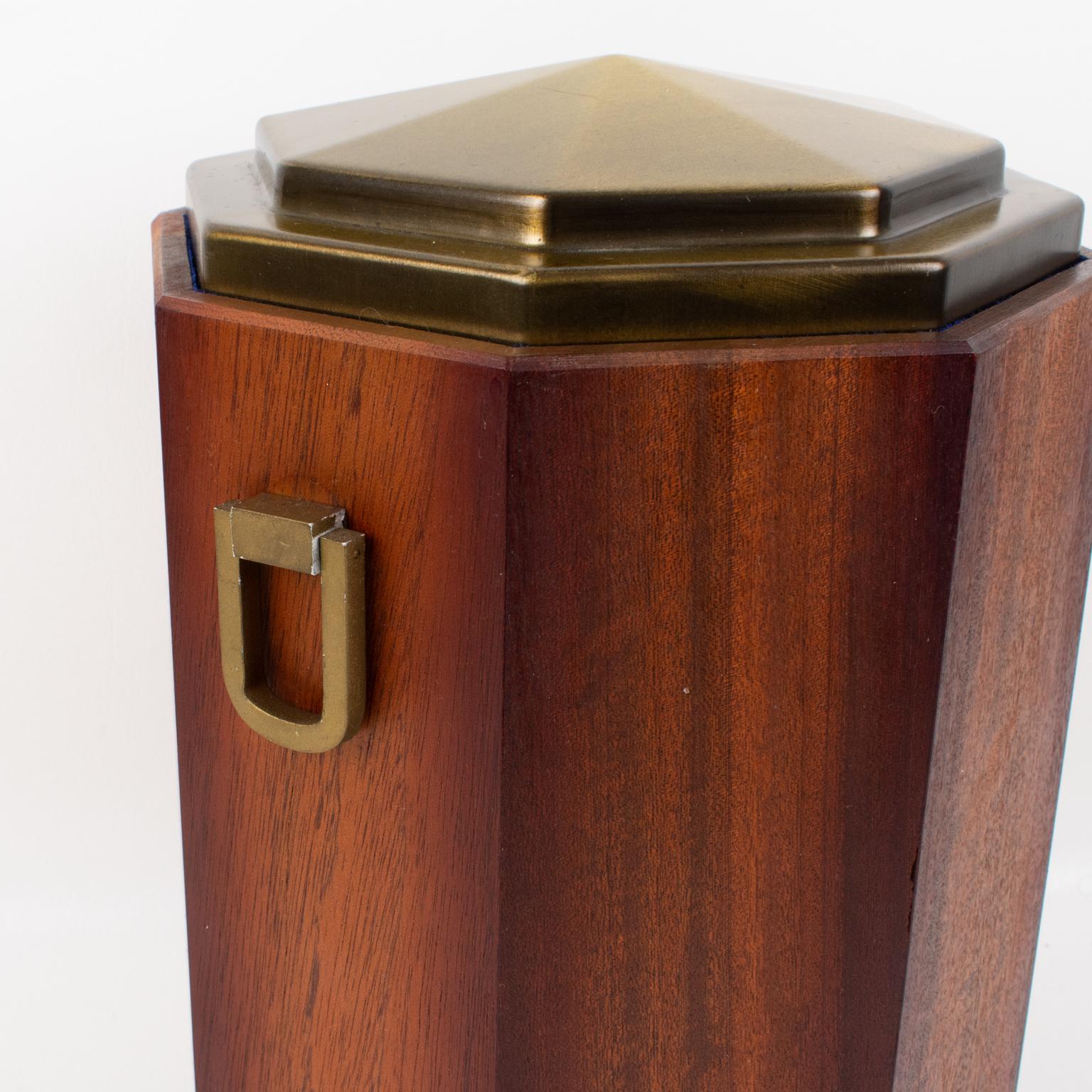 Valenti, Spain Modernist Wood and Brass Tall Lidded Box For Sale at 1stDibs