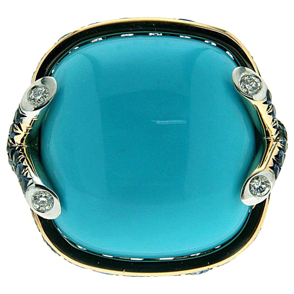 18k Turquoise And Blue Sapphire Ring - 4 For Sale on 1stDibs
