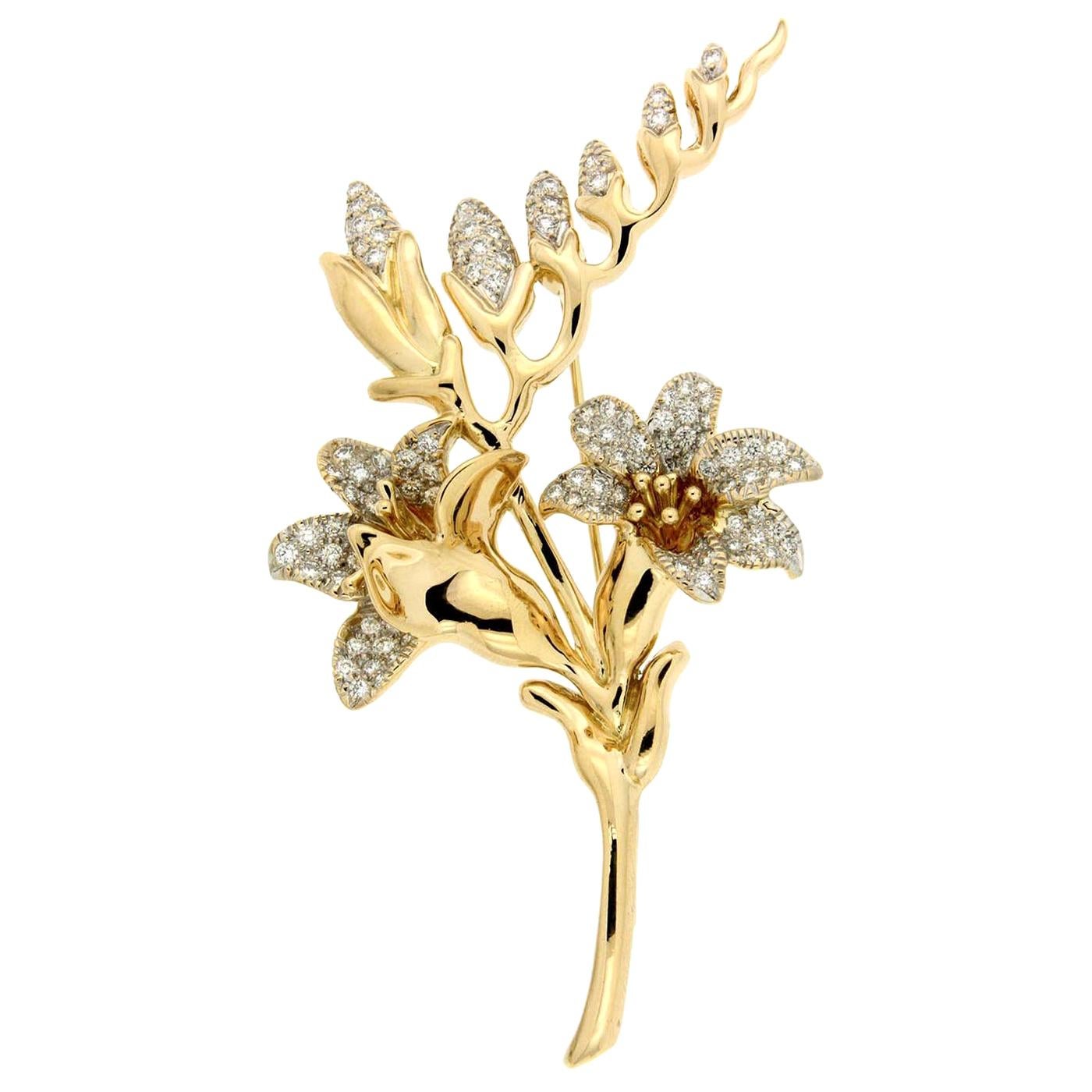 Flower in Bloom Diamond Brooch For Sale at 1stDibs
