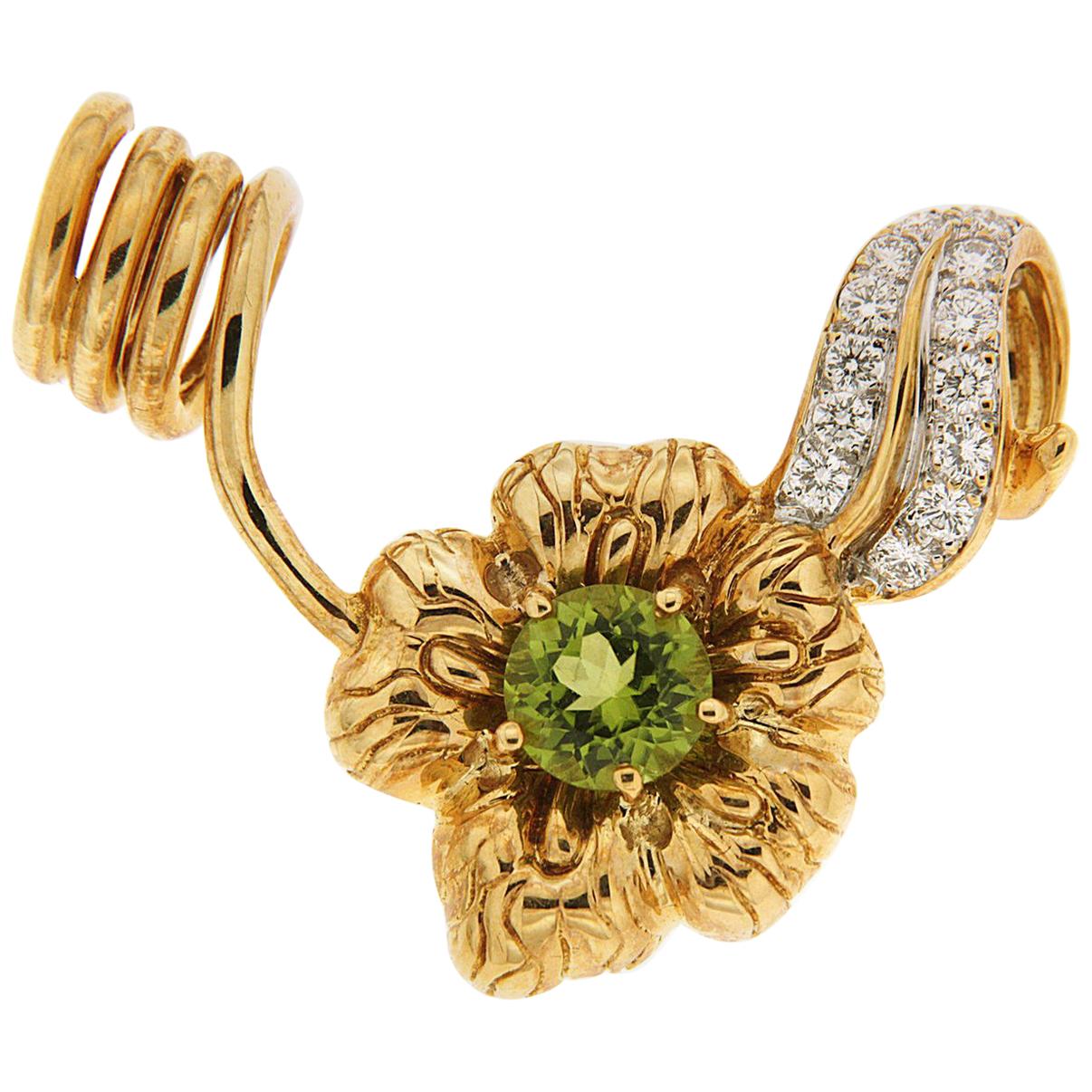 Valentin Magro Gold Peridot Flower Diamond Slider Pendant at 1stDibs