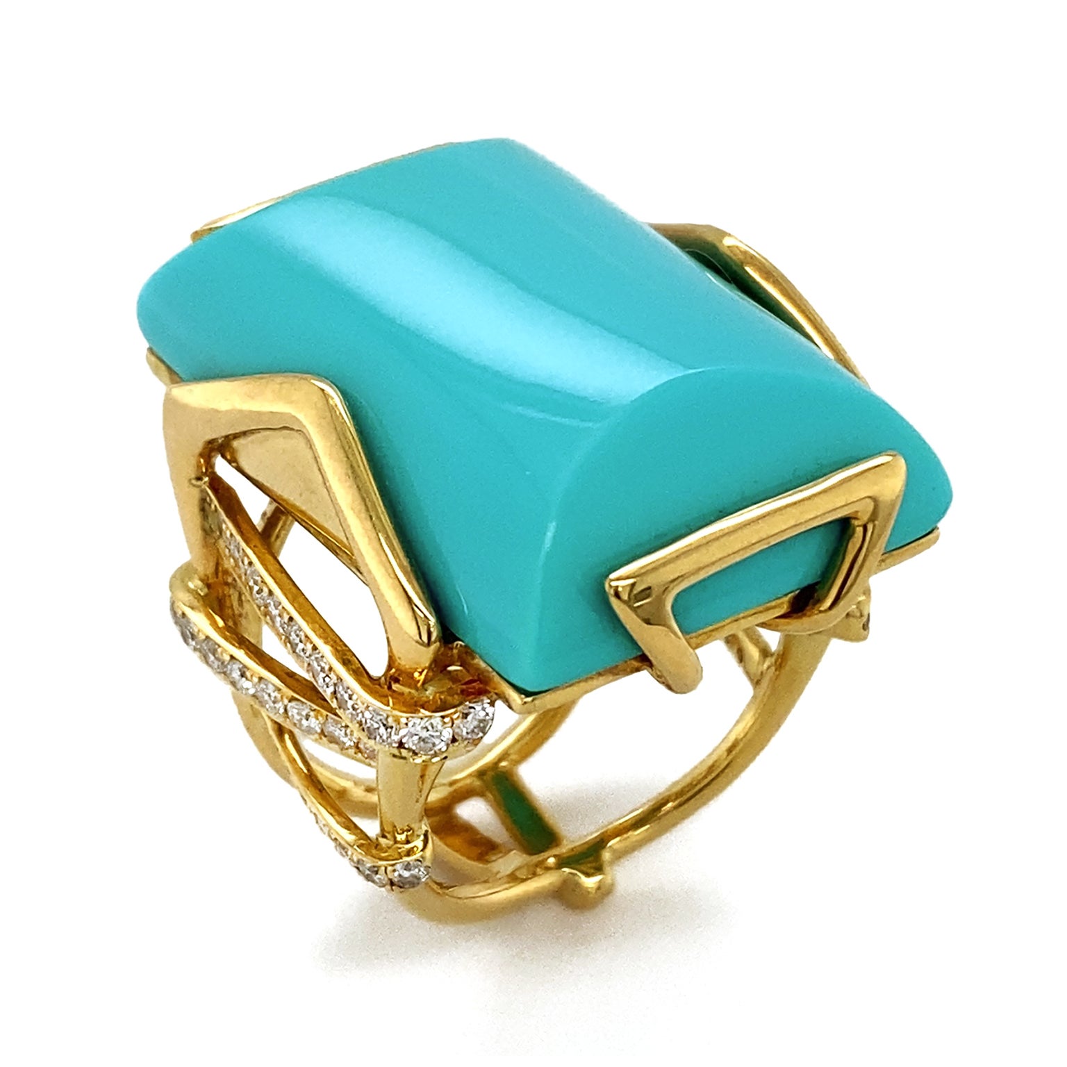 Cabochon Turquoise and Sapphire Ring For Sale at 1stDibs