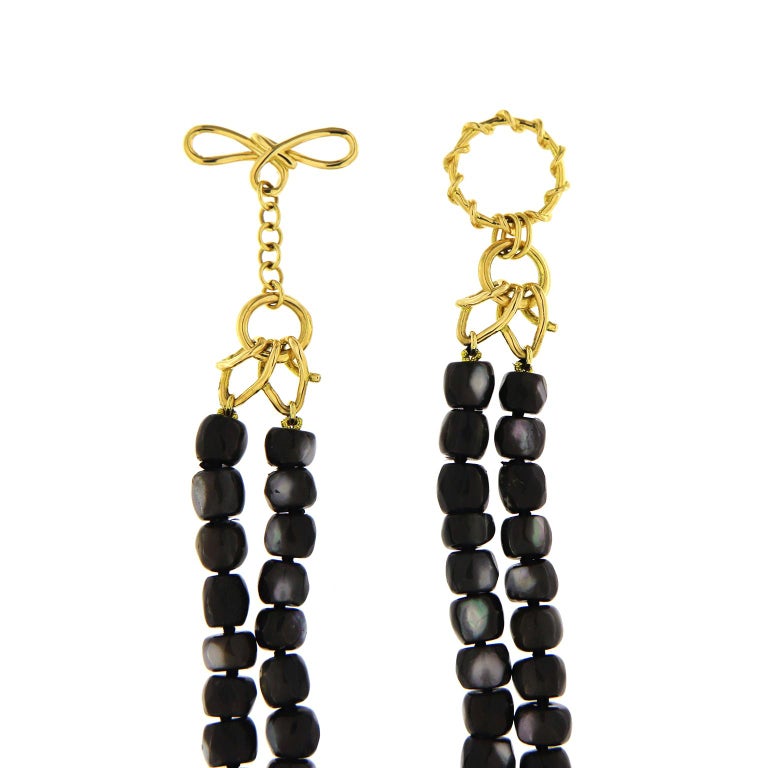 Valentin Magro Multi-Strand Barrel Shaped Faceted Black Mother of Pearl ...