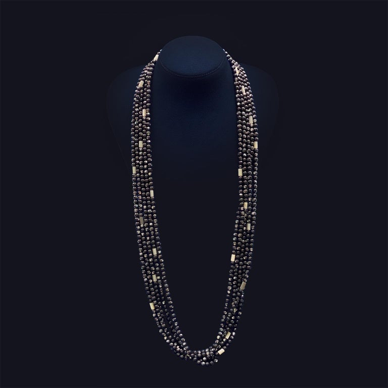 Five Strand Black Mother of Pearl Necklace For Sale at 1stDibs