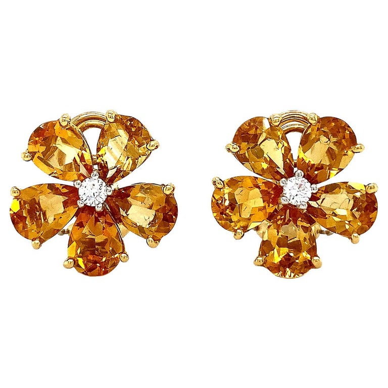 Cluster Citrine and Diamond Earrings For Sale at 1stDibs