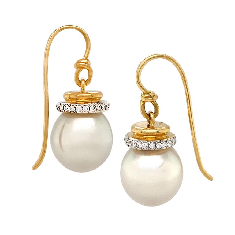 South Sea Pearl and Diamond Cap Earrings For Sale at 1stDibs