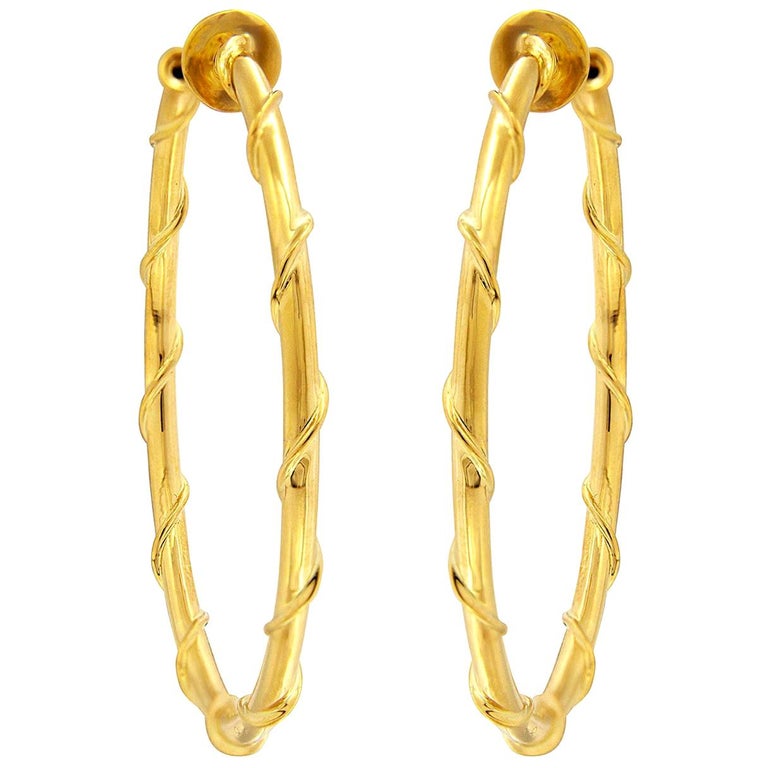 Wire Wrapped Yellow Gold Hoop Earrings For Sale at 1stDibs