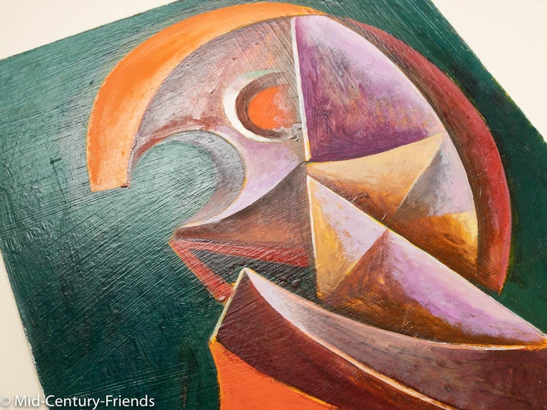 Valentin Rusin Cubist Portrait Oil on Plate Framed For Sale at 1stDibs