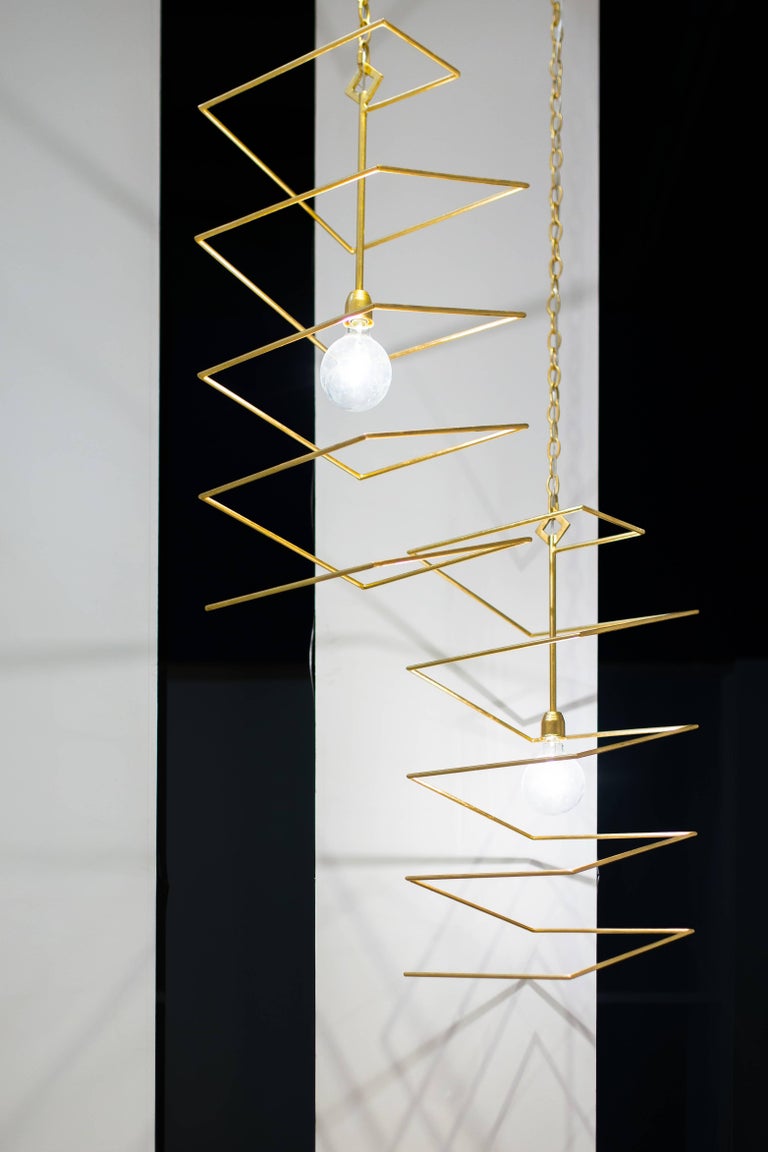 VALENTINA PENDANT - Modern Gold Leaf Zig-Zag Pendant For Sale at 1stDibs