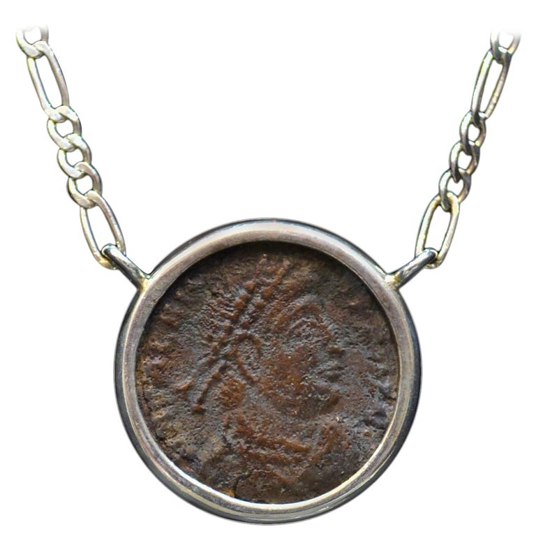 Valentinian I Roman Coin Silver Necklace For Sale at 1stDibs