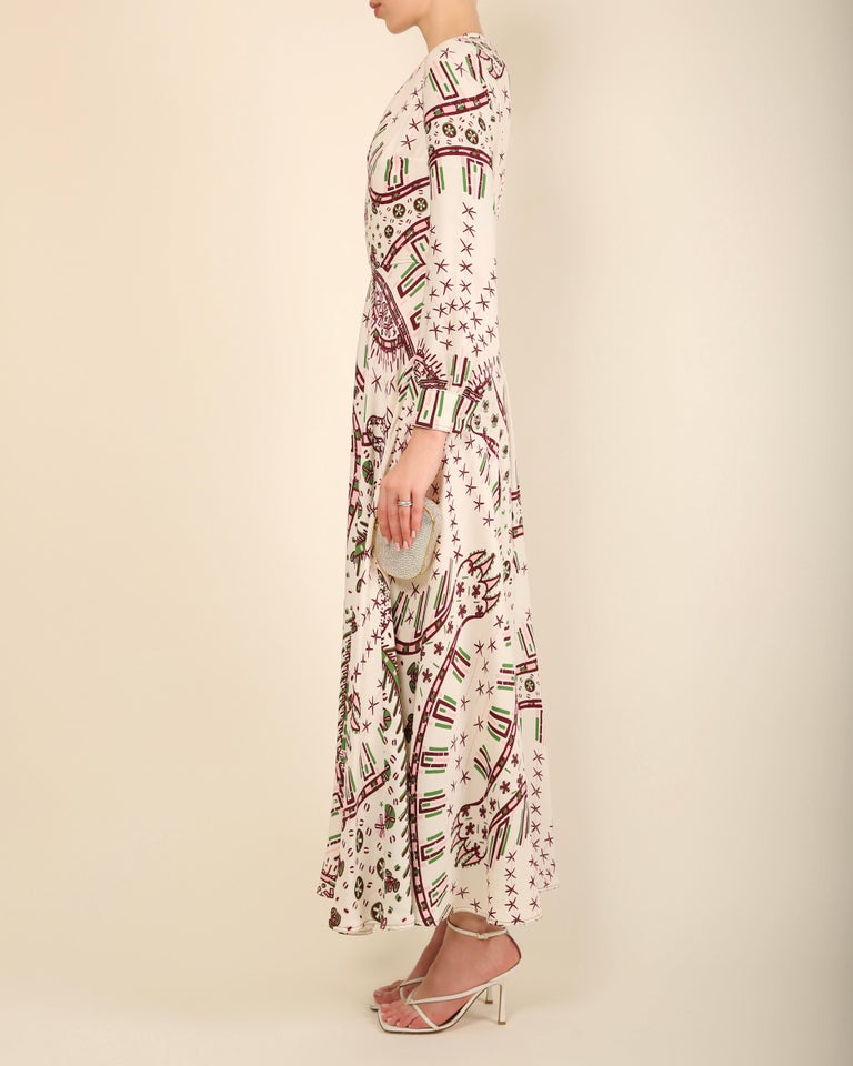 Valentino 18 white aztec leopard print crepe cady low cut silk gown ...