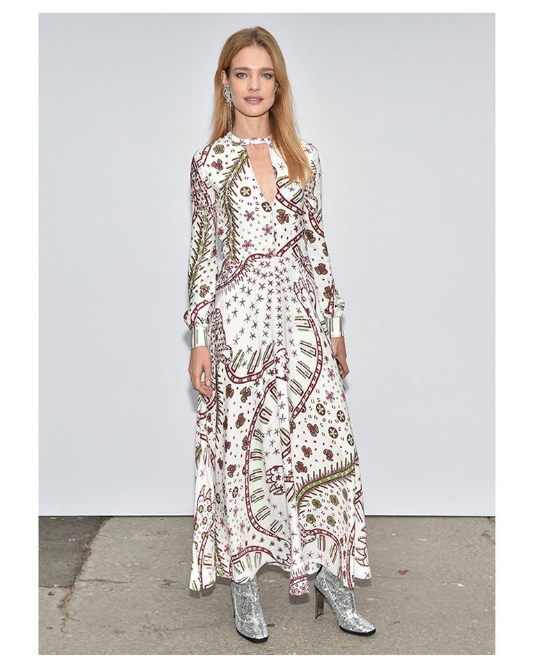 Valentino 18 white aztec leopard print crepe cady low cut silk gown ...