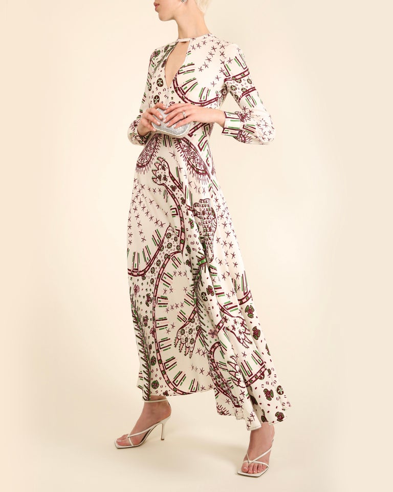 Valentino 18 white aztec leopard print crepe cady low cut silk gown ...