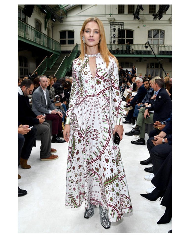 Valentino 18 white aztec leopard print crepe cady low cut silk gown ...