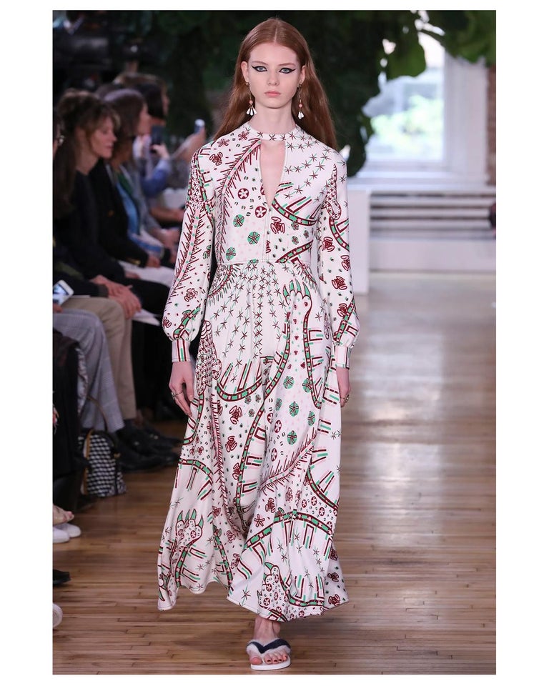 Valentino 18 white aztec leopard print crepe cady low cut silk gown ...