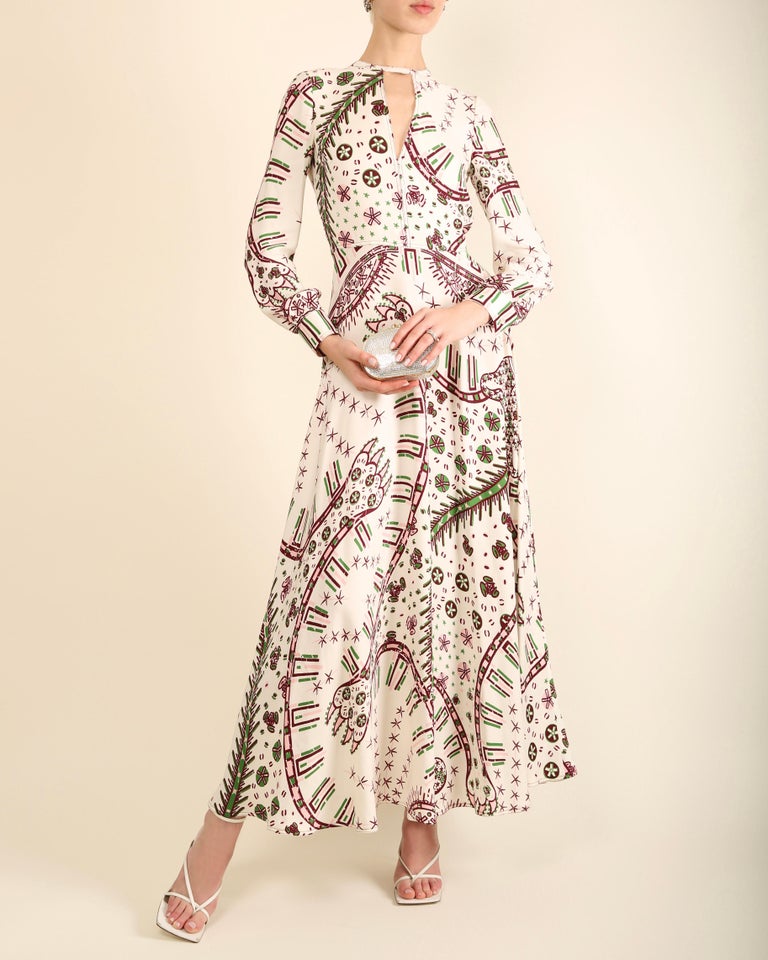 Valentino 18 white aztec leopard print crepe cady low cut silk gown ...