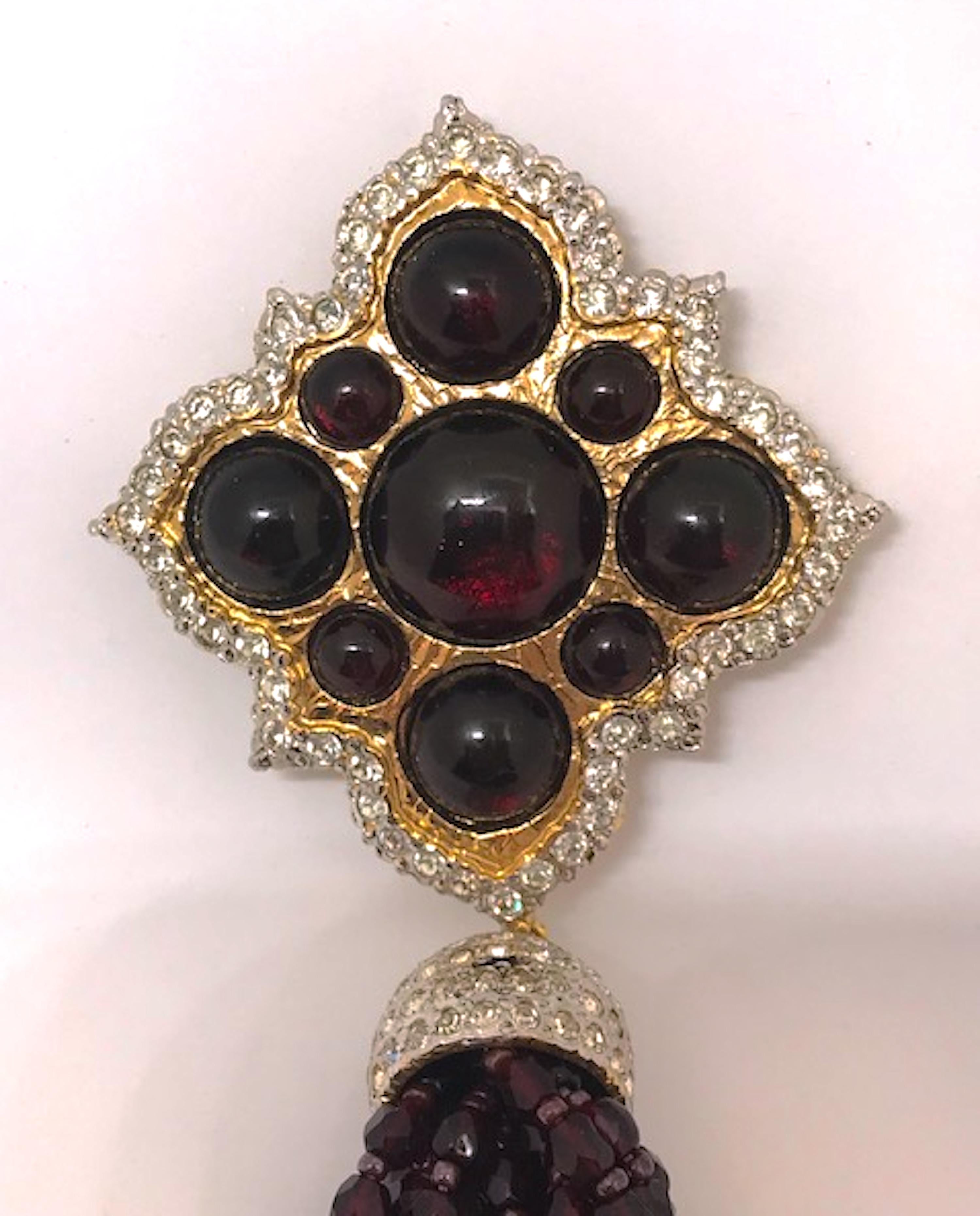 Valentino 1990s Huge Red Cabochon and Red Bead Tassel Pin at 1stDibs