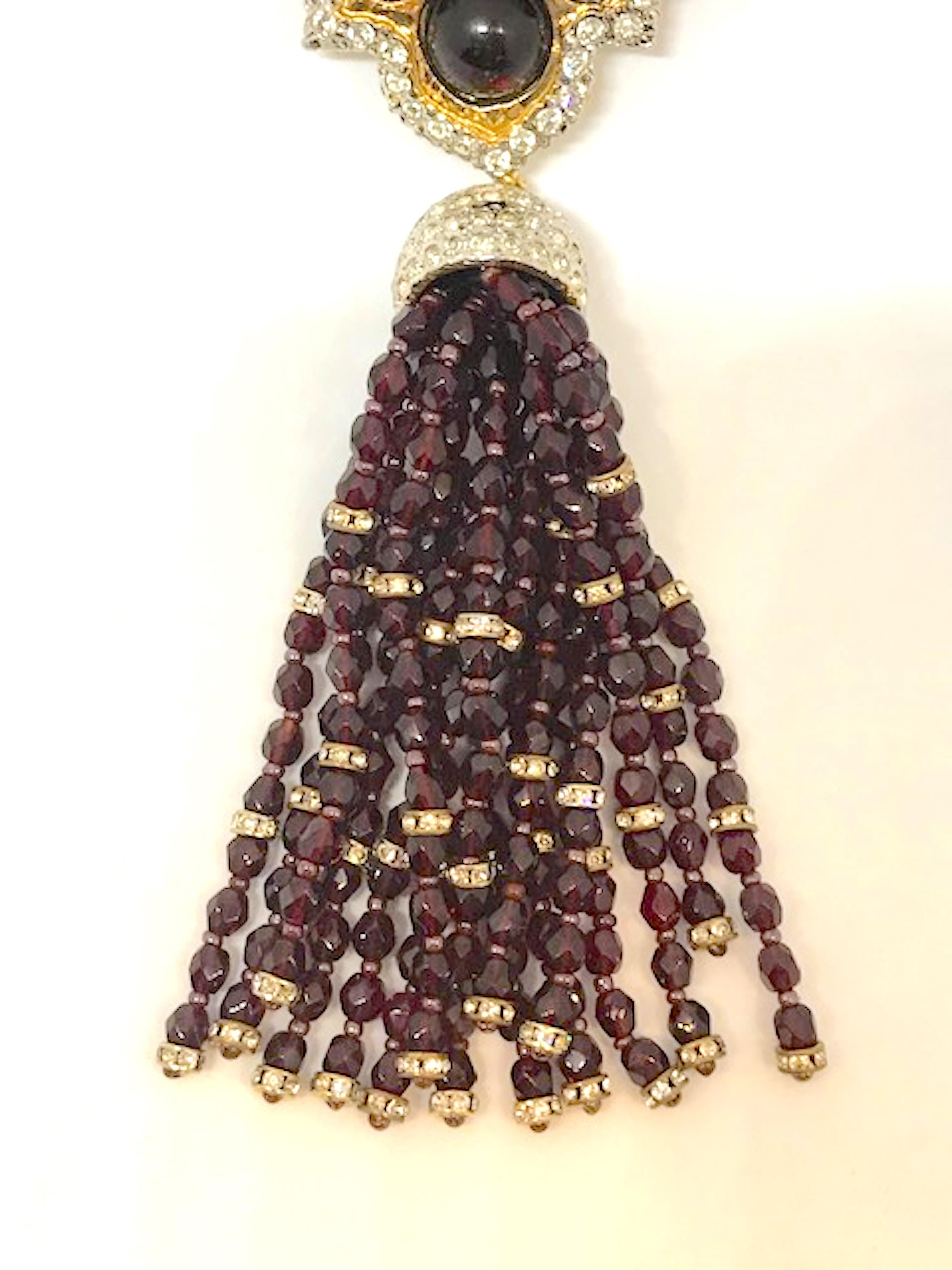 Valentino 1990s Huge Red Cabochon and Red Bead Tassel Pin at 1stDibs