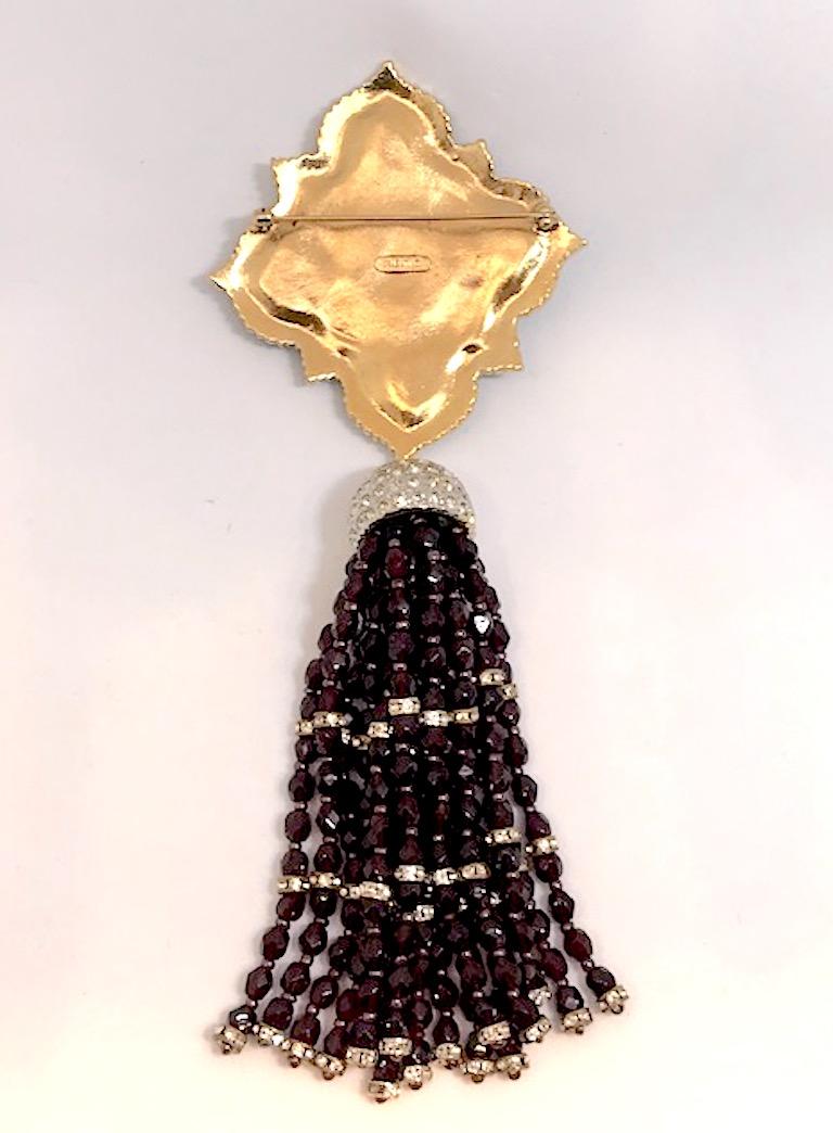 Valentino 1990s Huge Red Cabochon and Red Bead Tassel Pin at 1stDibs
