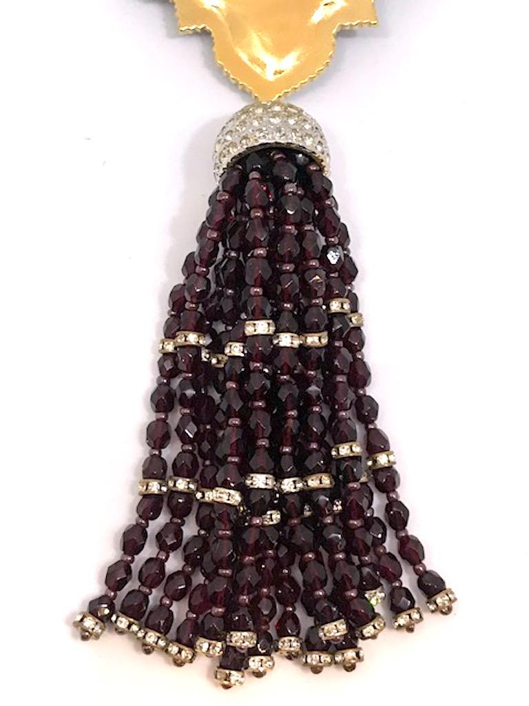 Valentino 1990s Huge Red Cabochon and Red Bead Tassel Pin at 1stDibs