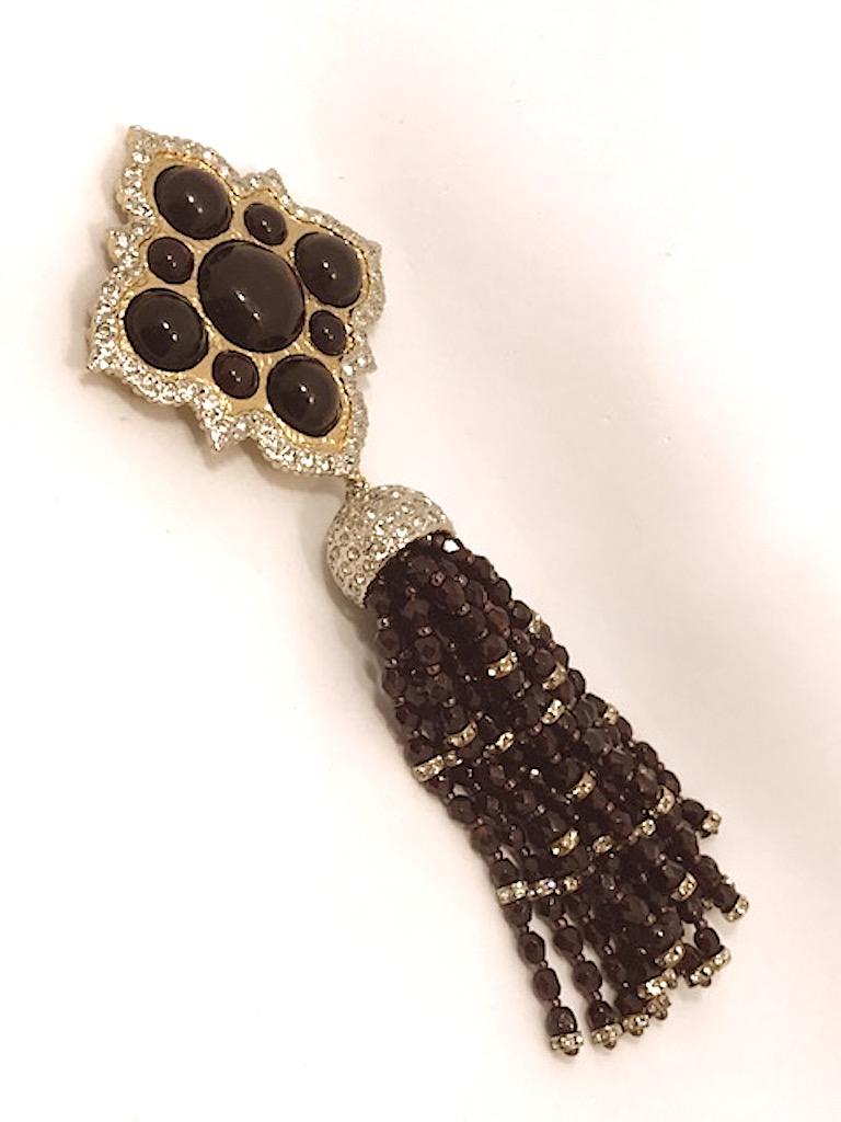 Valentino 1990s Huge Red Cabochon and Red Bead Tassel Pin at 1stDibs