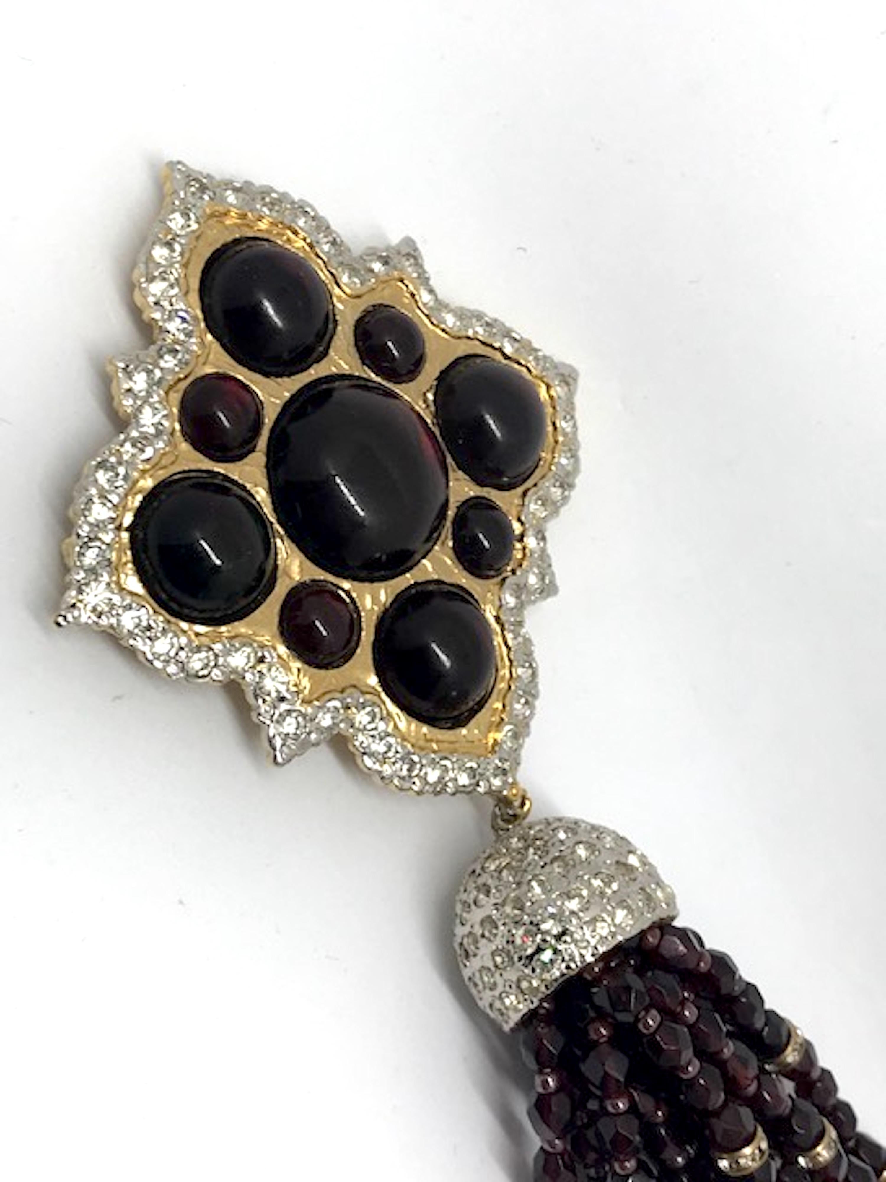 Valentino 1990s Huge Red Cabochon and Red Bead Tassel Pin at 1stDibs