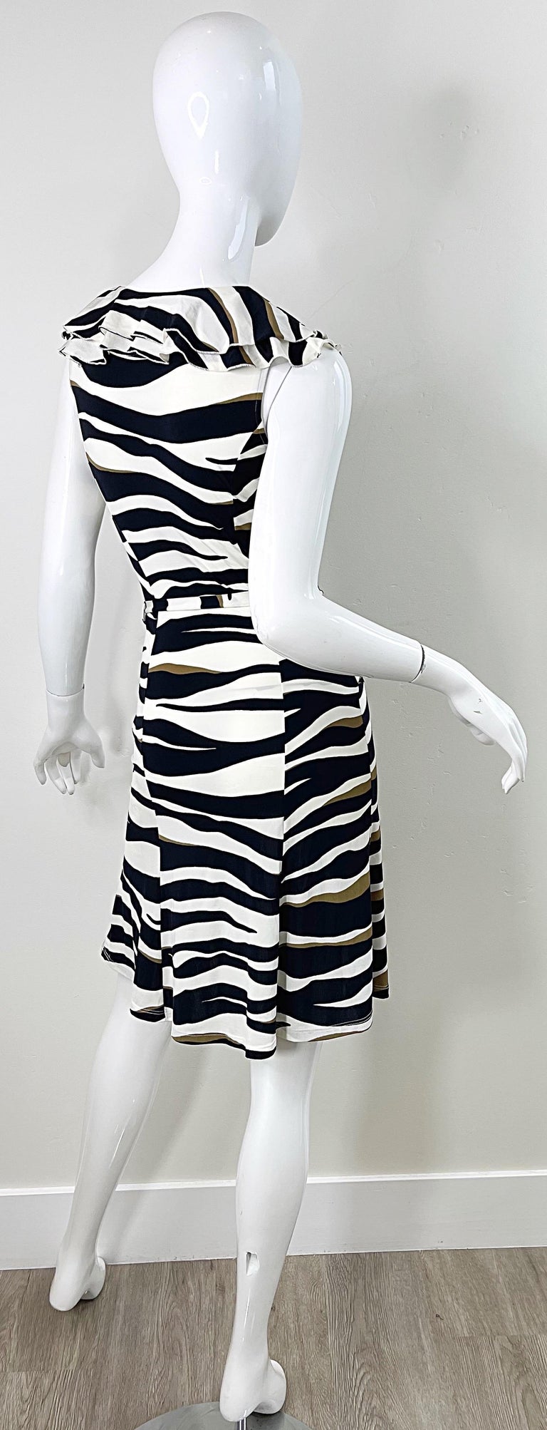 Valentino 2000s Size 6 Abstract Zebra Animal Print Black White and ...