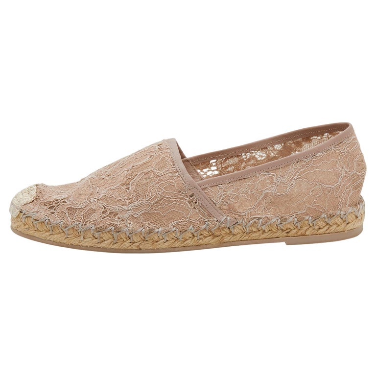 Valentino Beige Lace Espadrille Flats Size 38 For Sale at 1stDibs