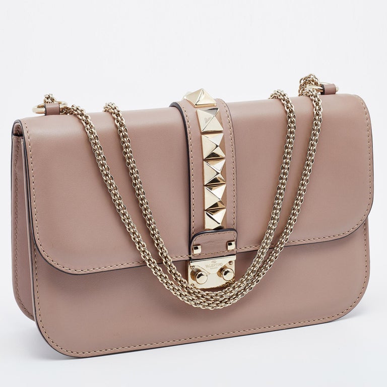 Valentino Beige Leather Medium Rockstud Glam Lock Flap Bag For Sale at ...