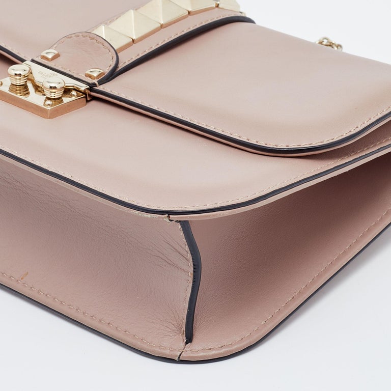 Valentino Beige Leather Medium Rockstud Glam Lock Flap Bag For Sale at ...