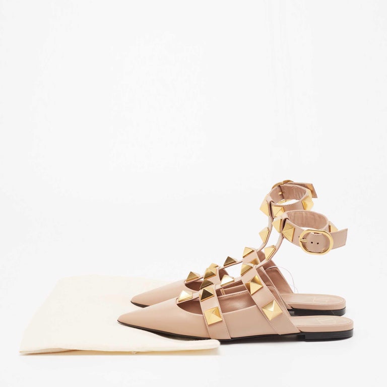 Valentino Beige Leather Roman Stud Ankle Strap Sandals Size 40 For Sale ...