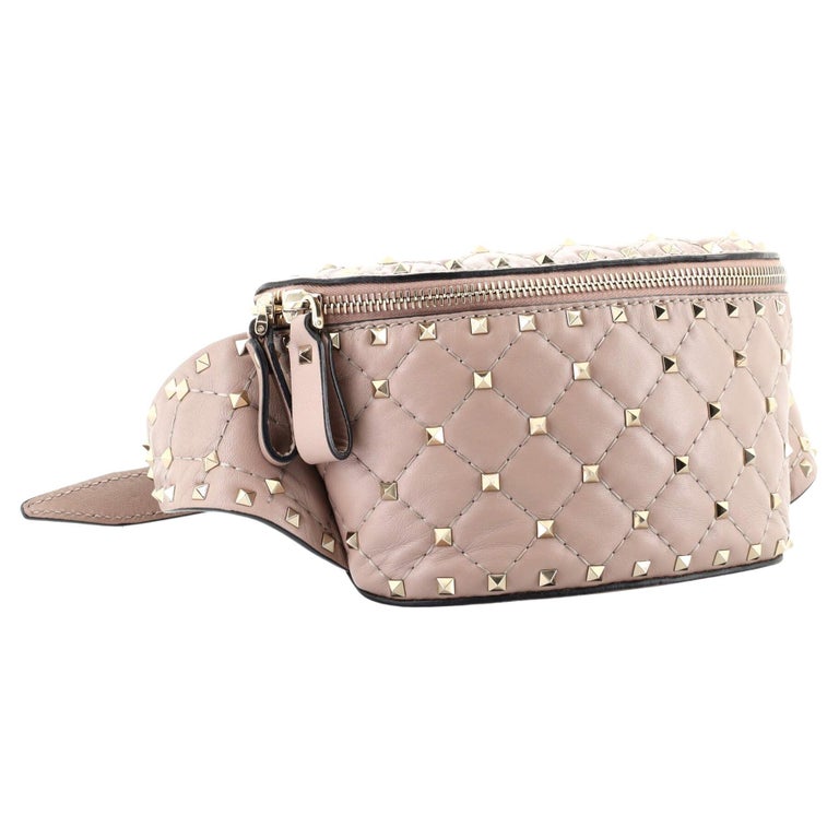 Valentino Beige Quilted Leather Rockstud Spike Small Waist Bag at ...